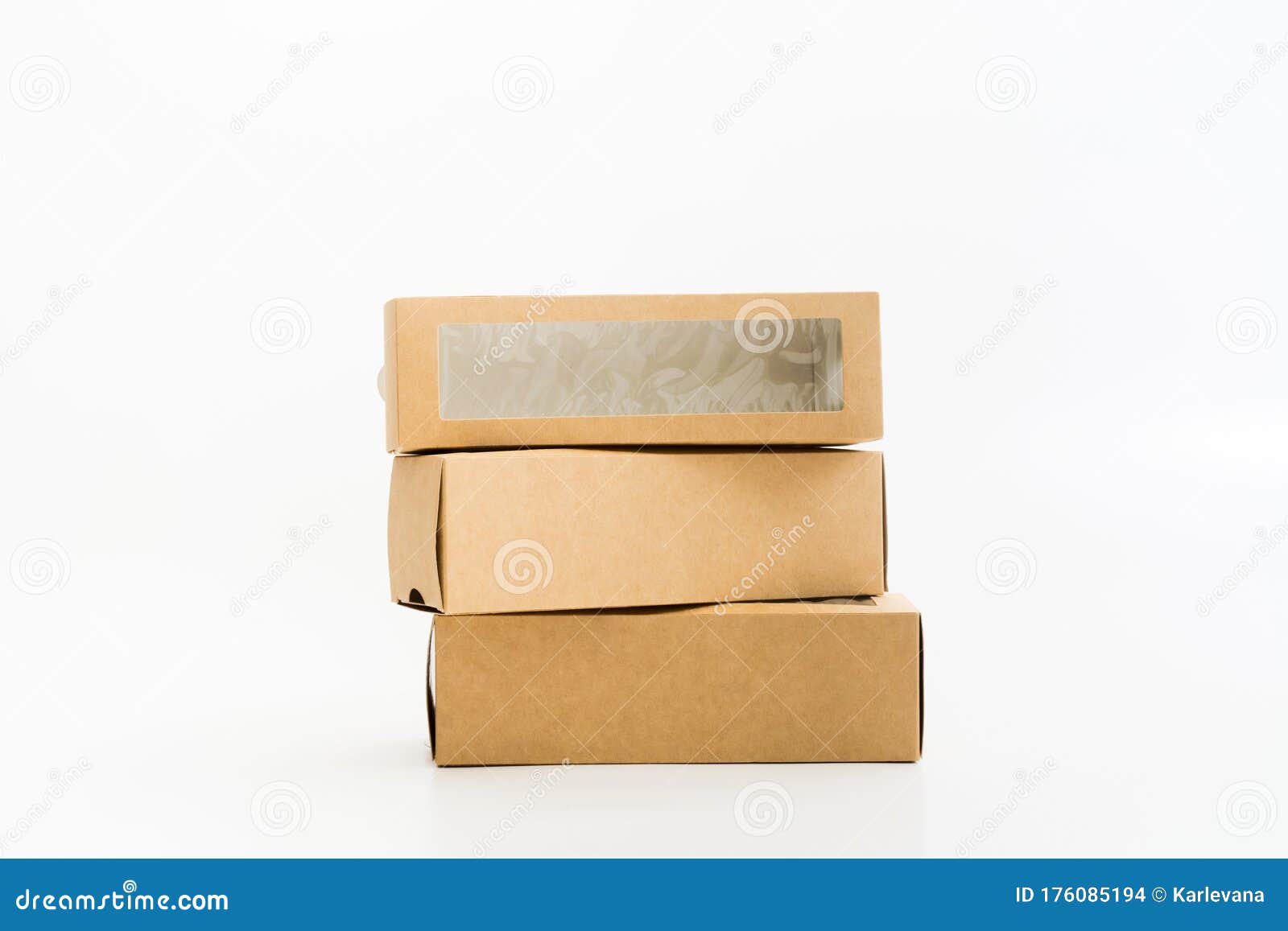 Stack of Paper Boxes with Transparent Window on White Background Stock ...