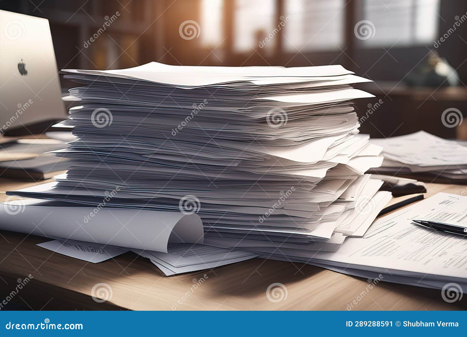 Stack of Paper Documents on Desk. 3 D Rendering.stack of Paper ...