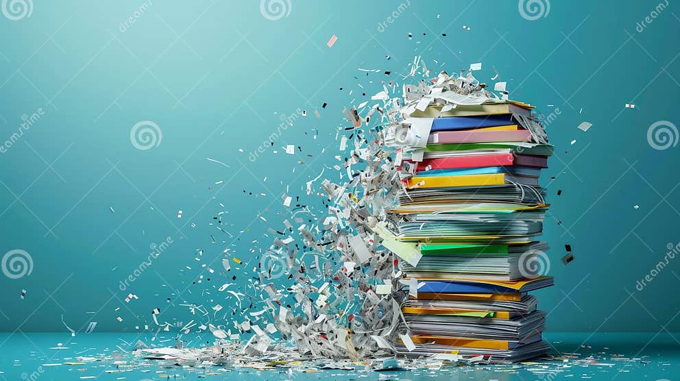 A Stack of Paper Documents Shredding into Digital Files, Representing ...