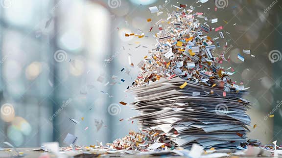 A Stack of Paper Documents Shredding into Digital Files, Representing ...