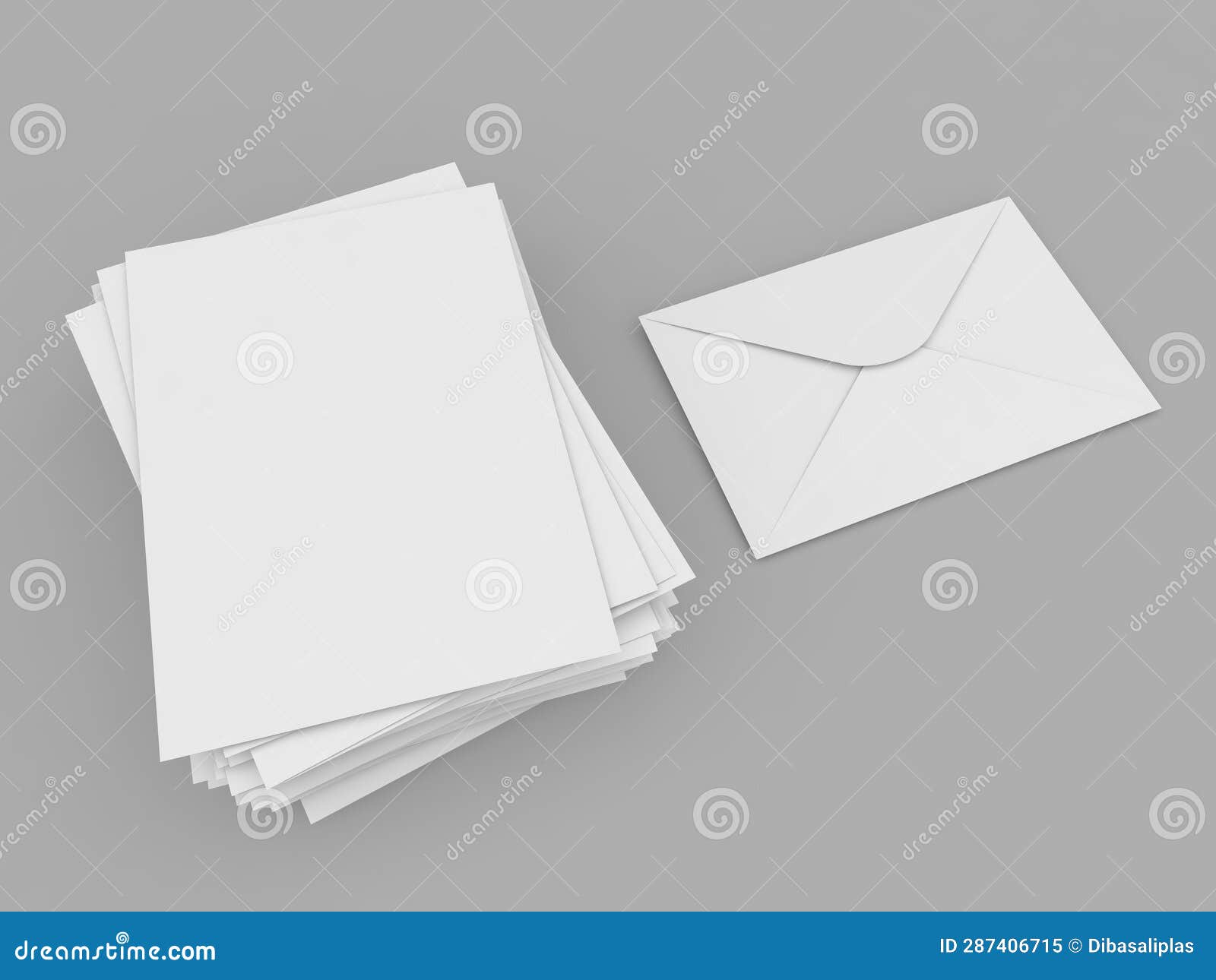A Stack of A4 Paper and Envelope on a Gray Table. Stock Illustration ...