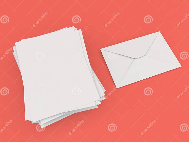 Stack of A4 Paper and Envelope on Red Background. Stock Illustration ...