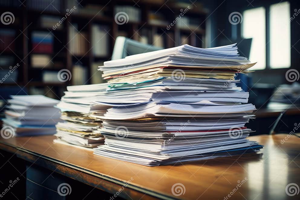 Stack of Paper Files with Business Data on a Desk Stock Image - Image ...