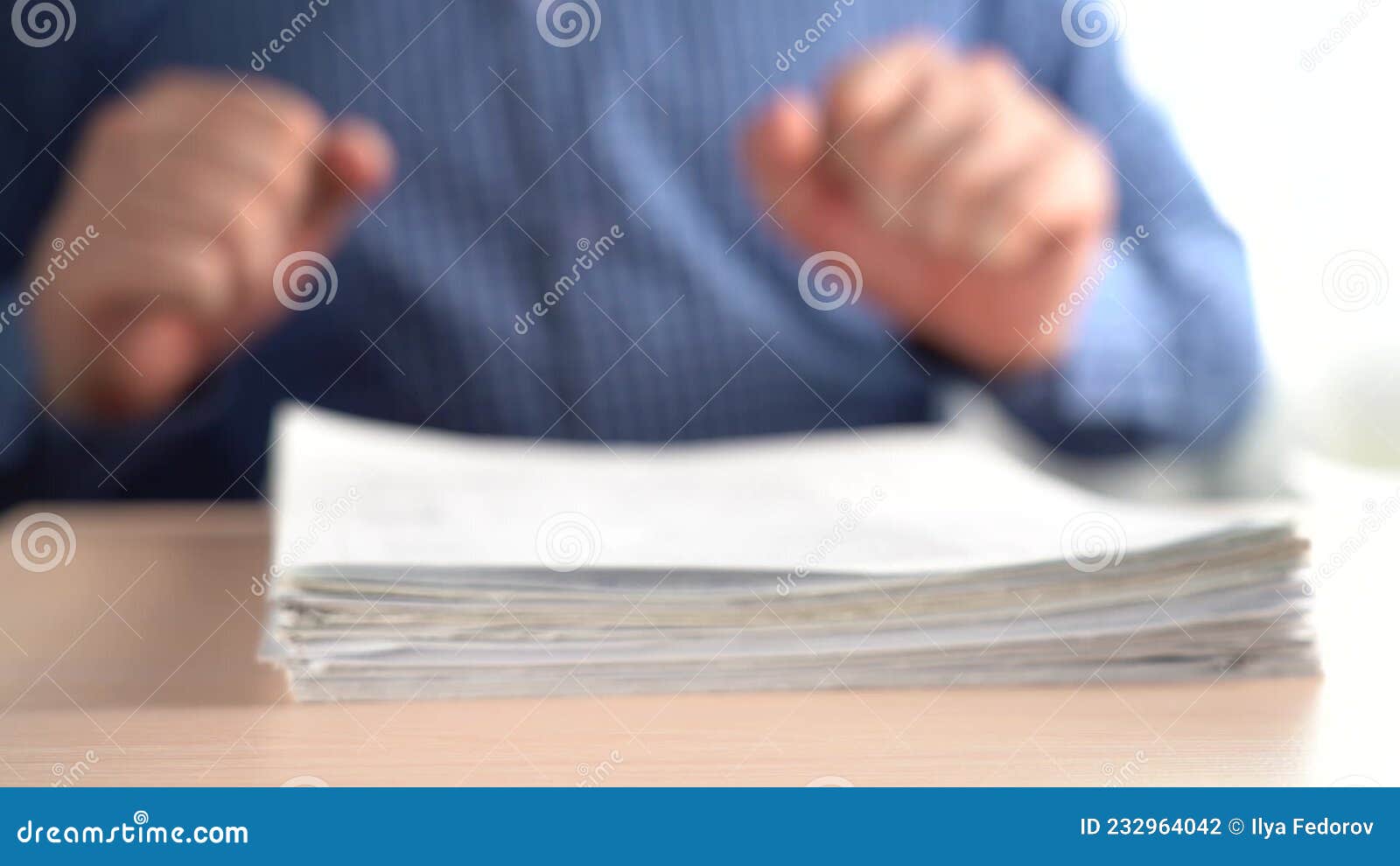 A Stack of Paper Files Falls on the Table. Office Work Concept Stock ...