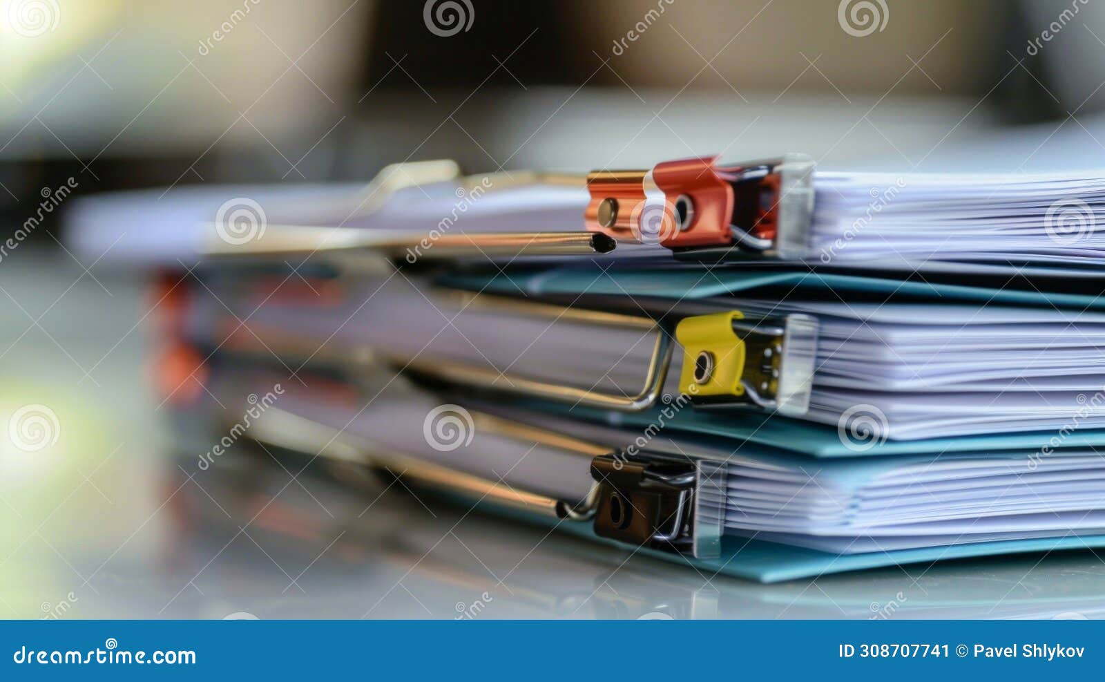 Stack of Paper Files on Table in Office Stock Image - Image of ...