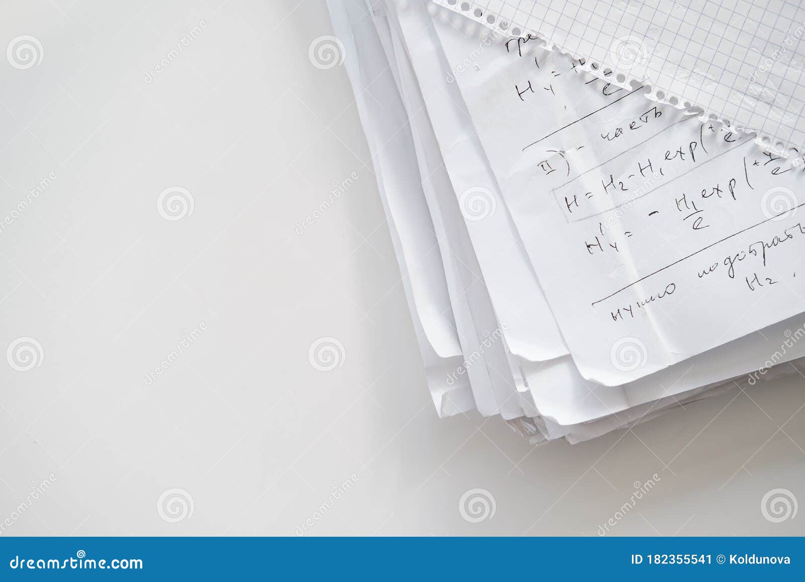Stack of Paper with Handwritten Records of Scientific Formulas Under a ...