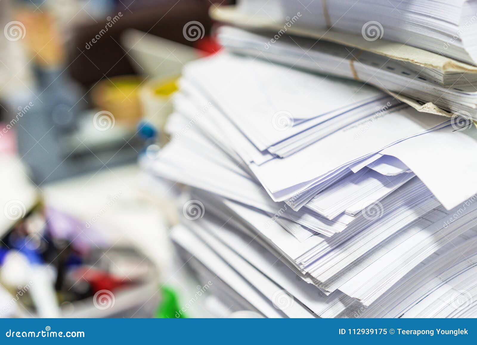 The Stack of Paper Lay on a Messy Office Table.; Stock Image - Image of ...