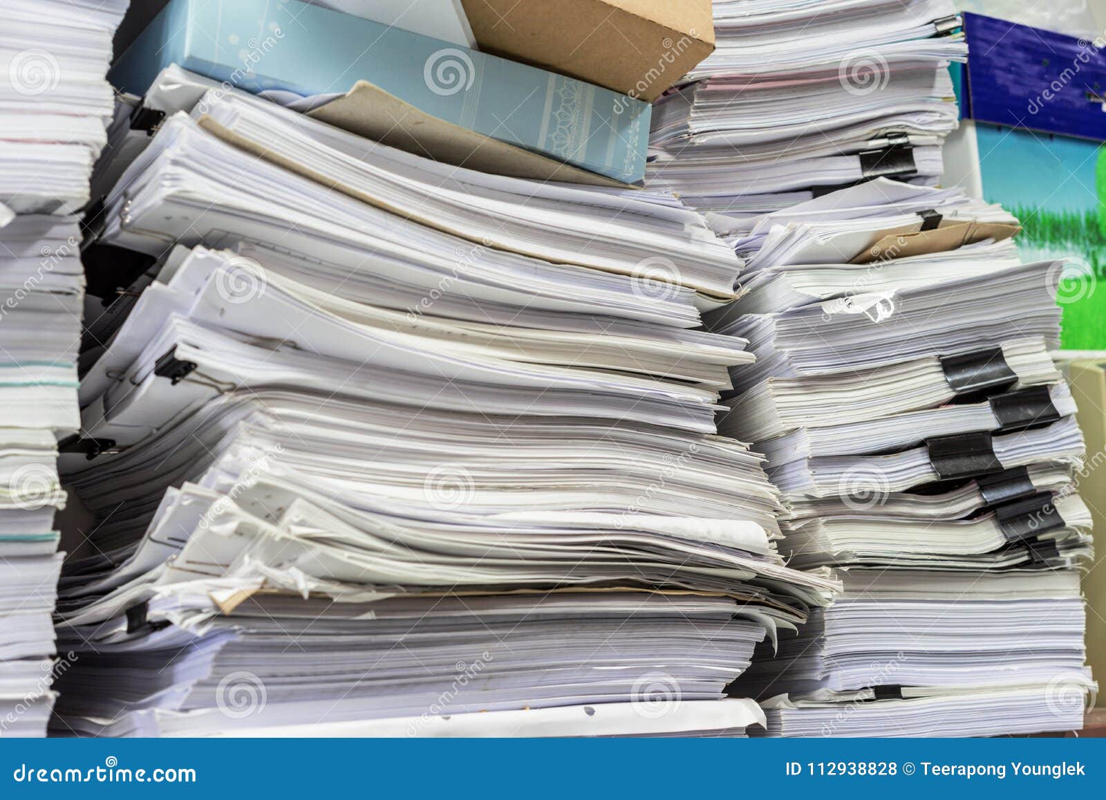 The Stack of Paper Lay on a Messy Office Table. Stock Photo - Image of ...