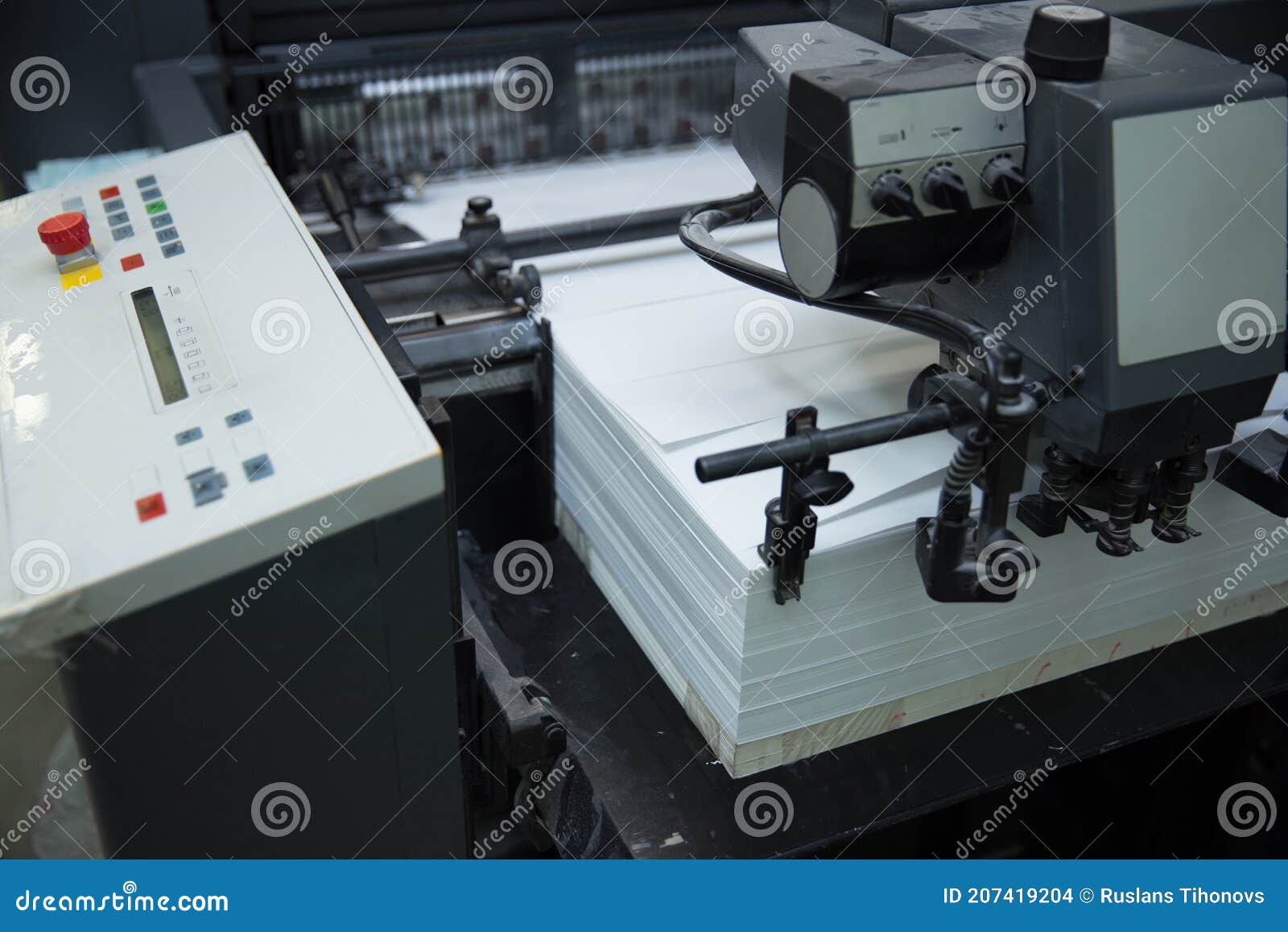 Stack of Paper in a Printing Press. Stock Photo - Image of brochure ...