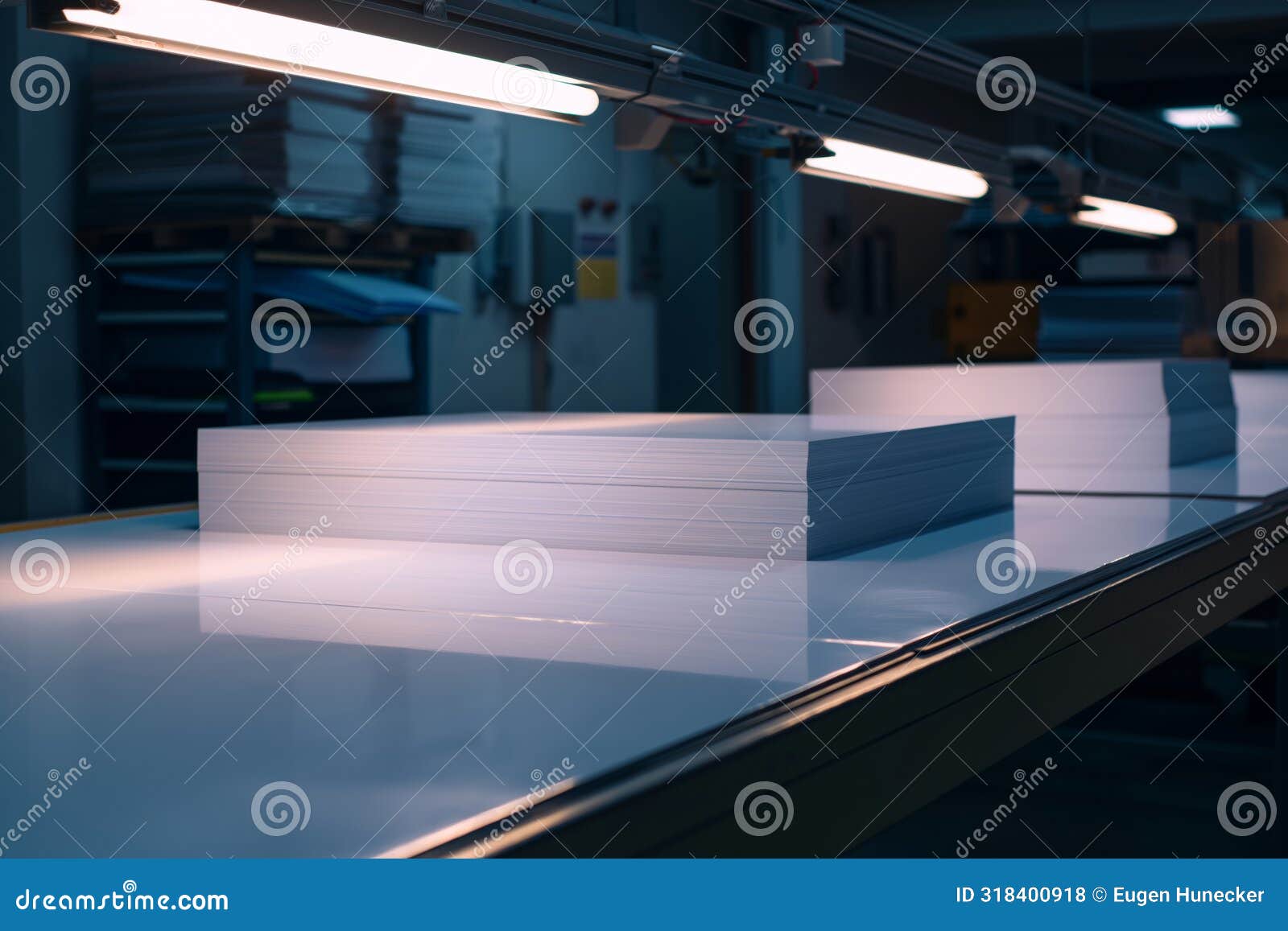 Stack of Paper in Production. Conveyor Belt with Boxes of Building ...