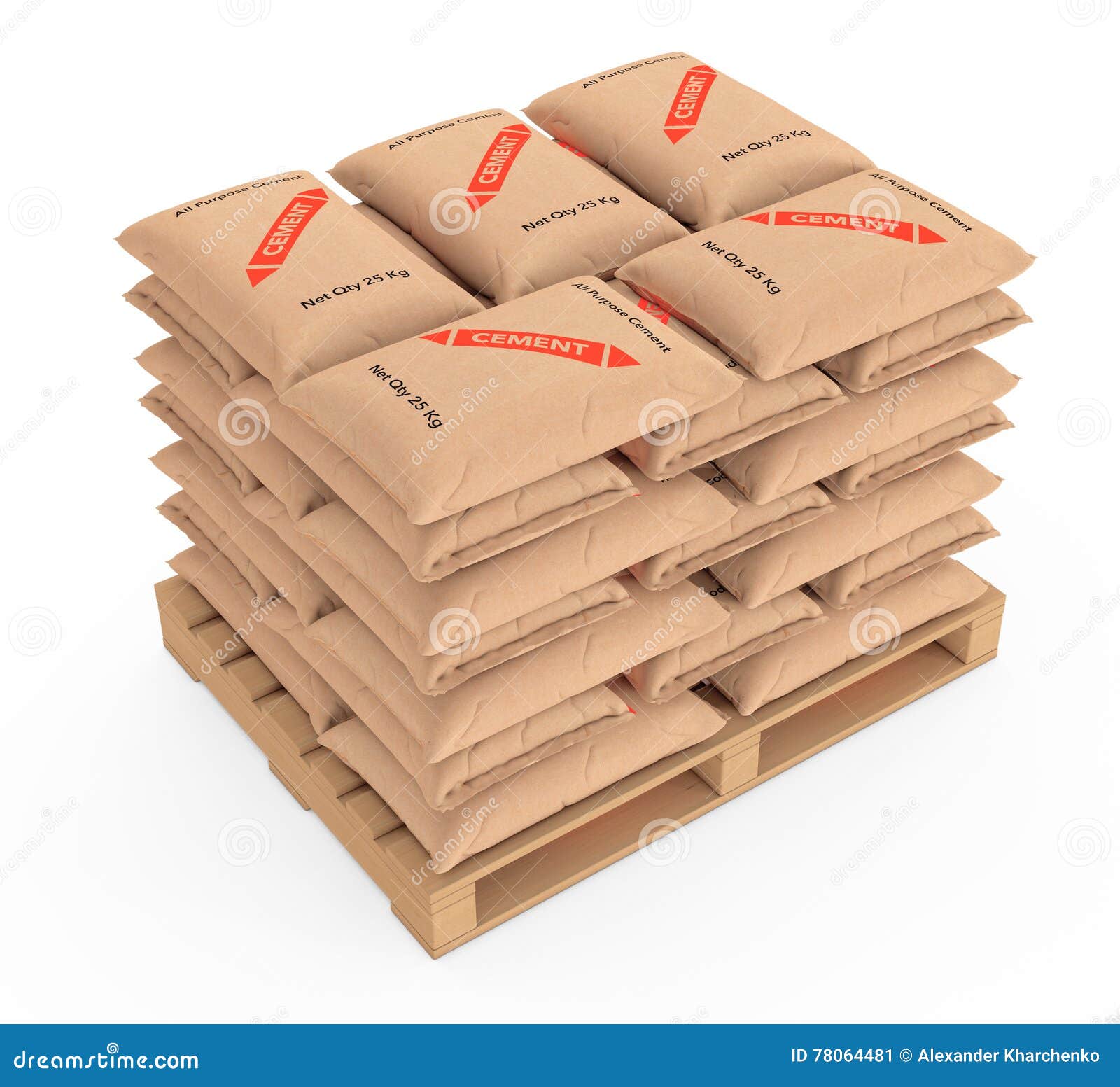 Stack of Paper Sacks Cement Bags Over Wooden Pallet. 3d Rendering Stock ...