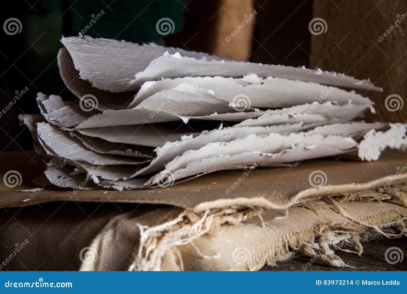 Stack of Paper Sheets in an Ancient Paper Mill. Old Traditional Stock ...