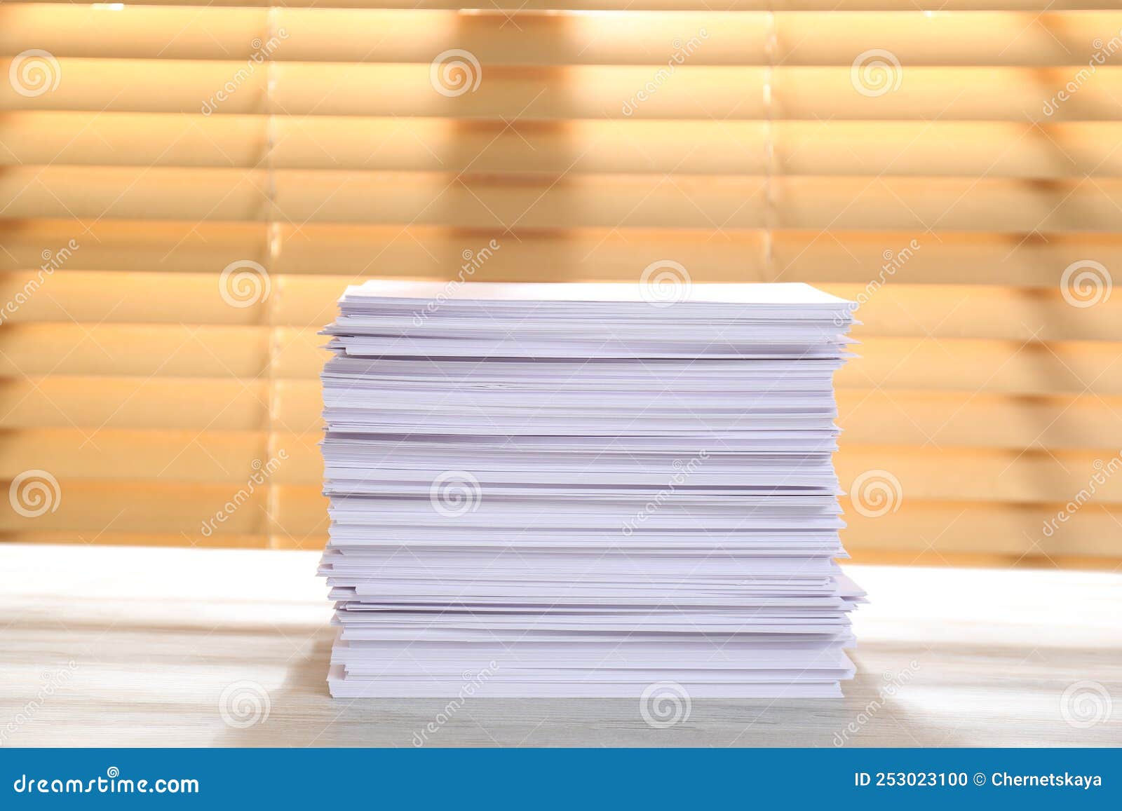 Stack of Paper Sheets on White Wooden Table Stock Photo - Image of ...