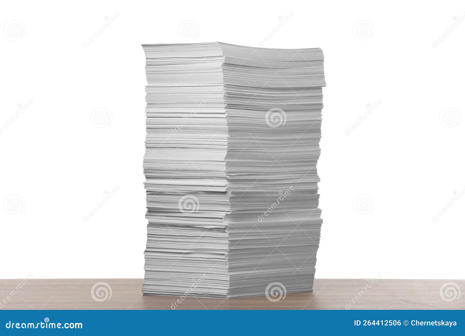 Stack of Paper Sheets on Wooden Table Against White Background Stock ...