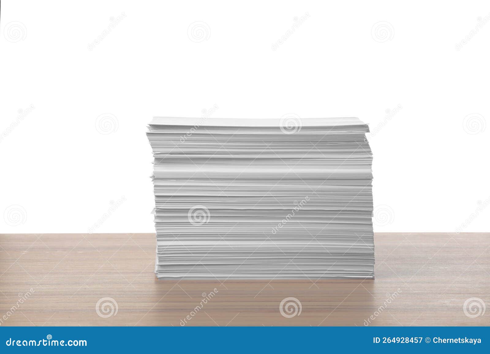 Stack of Paper Sheets on Wooden Table Against White Background Stock ...