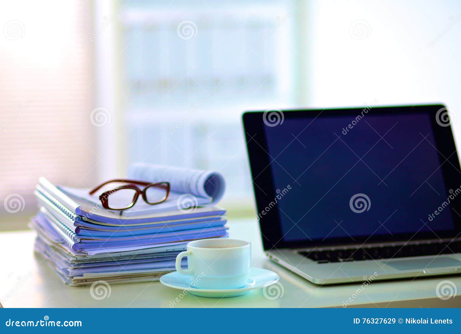 Stack of Papers on the Desk with Computer Stock Image - Image of ...