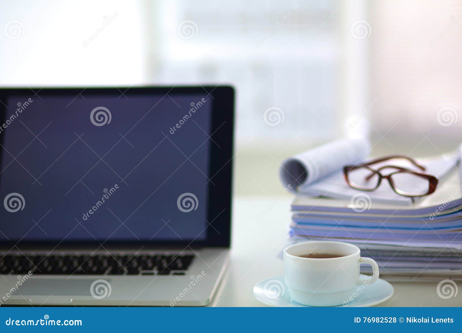 Stack of Papers on the Desk with Computer Stock Photo - Image of ...