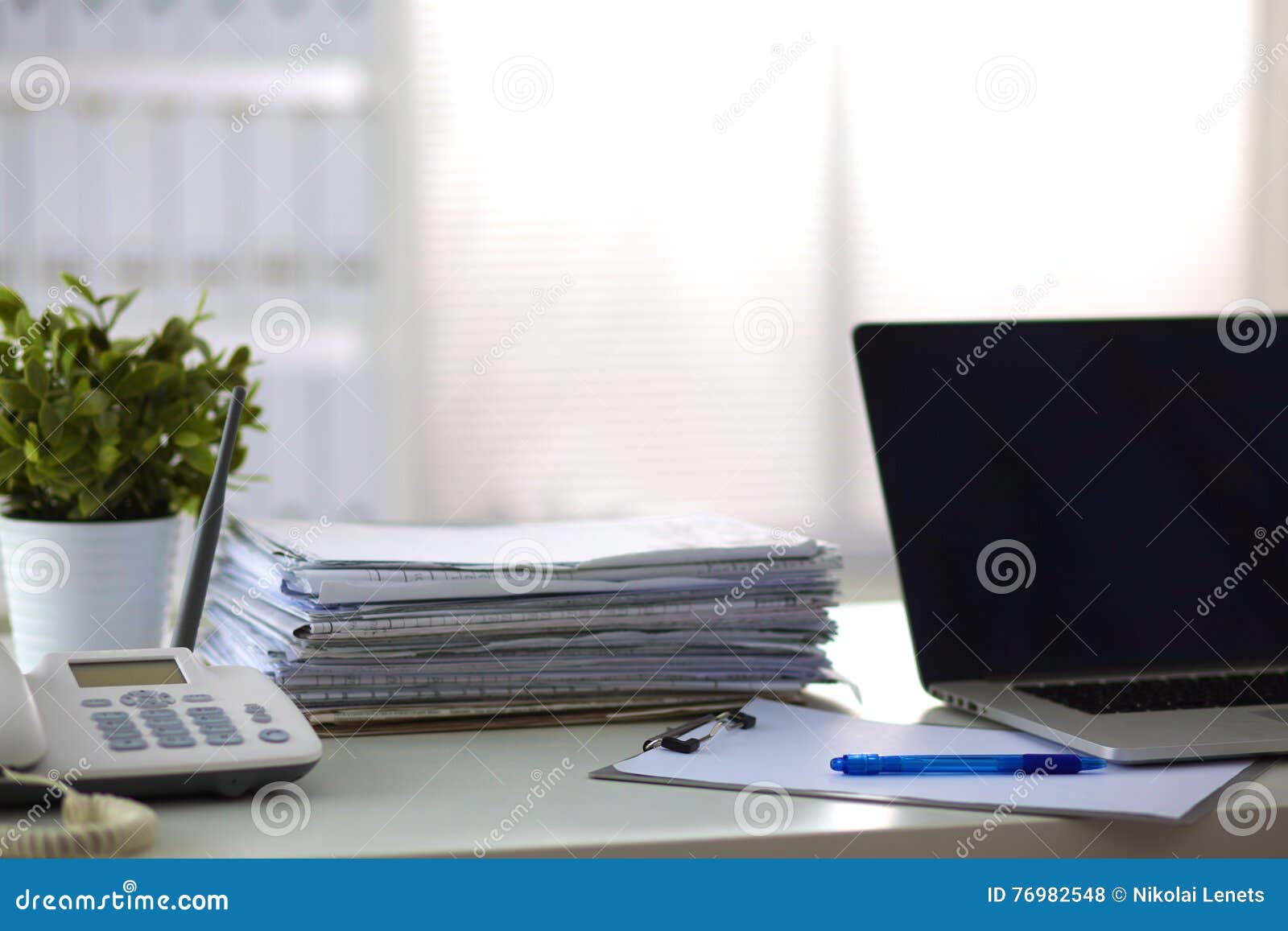 Stack of Papers on the Desk with Computer Stock Photo - Image of ...