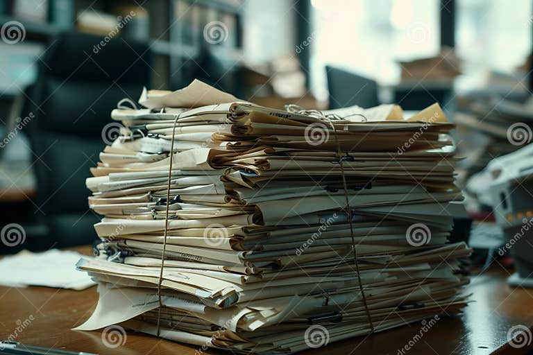 A Stack of Papers on a Desk Stock Photo - Image of file, folders: 332311566