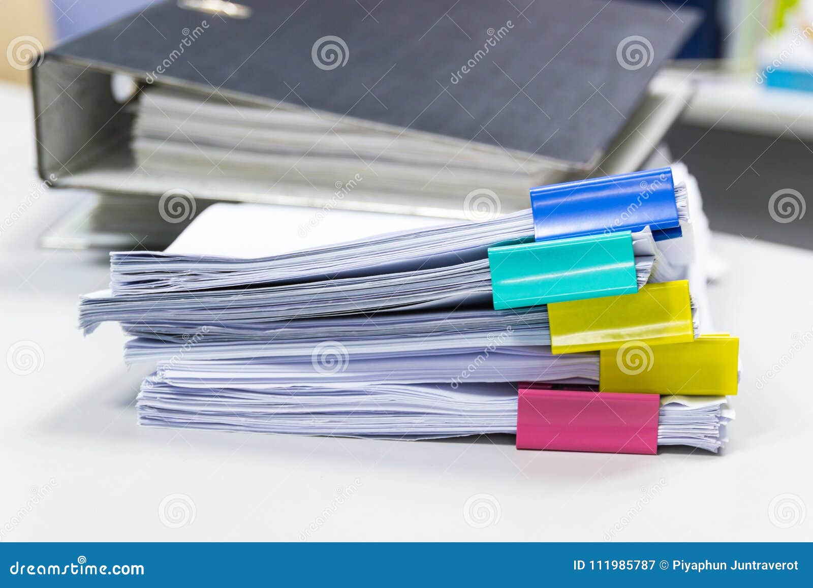 Stack of Papers Documents in Archives Files with Paper Clips Stock ...