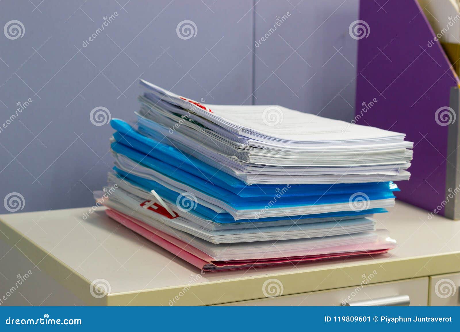 Stack of Papers Documents on File Cabinet in Office Stock Image - Image ...