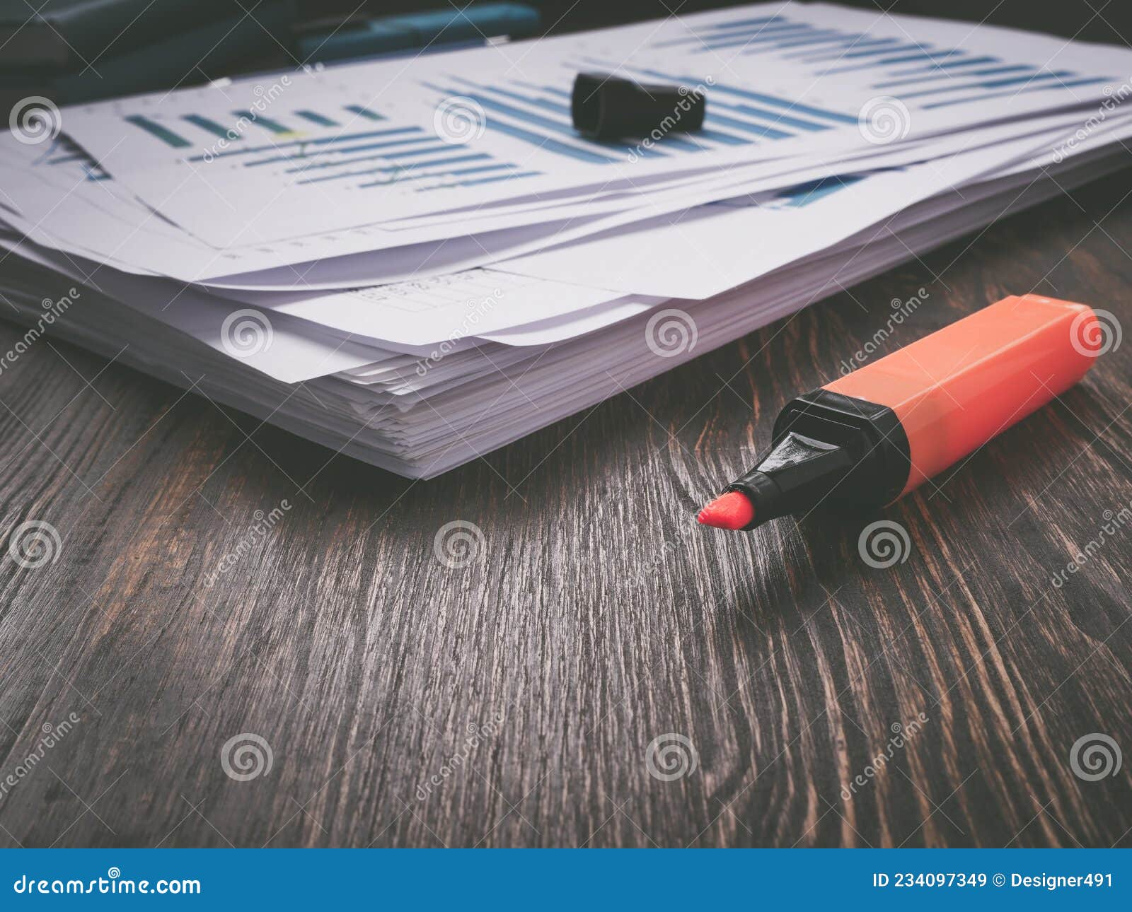Stack of Papers with Financial Report and Taxes for Audit and Marker ...