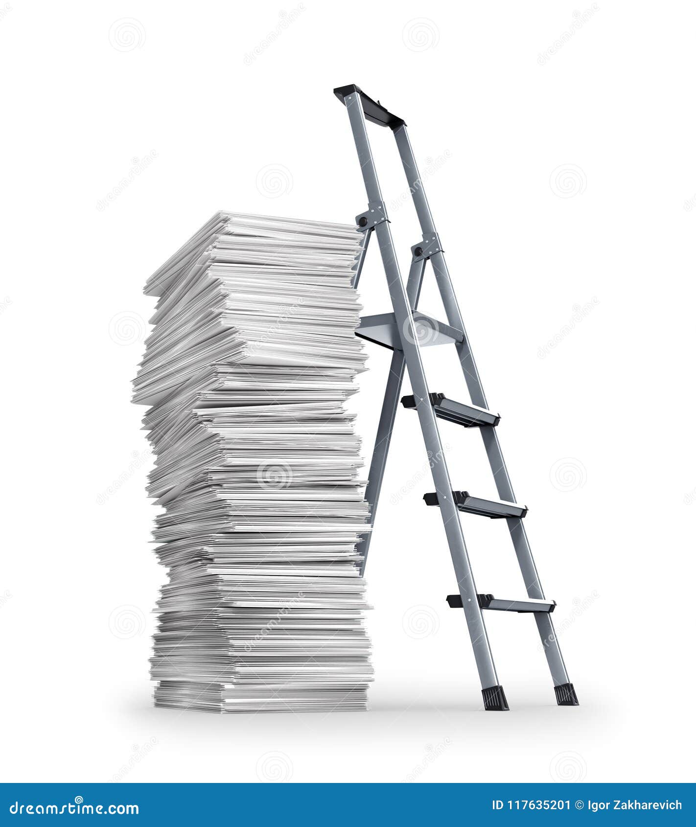Stack of Papers, a High Stack of Documents Near Which Stands a Ladder ...