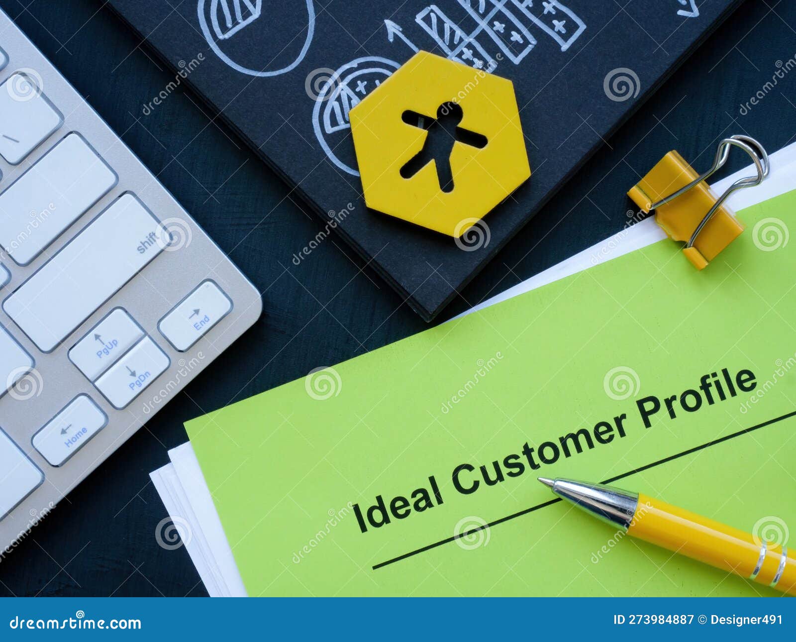 Stack of Papers with Ideal Customer Profile and Keyboard. Stock Image ...