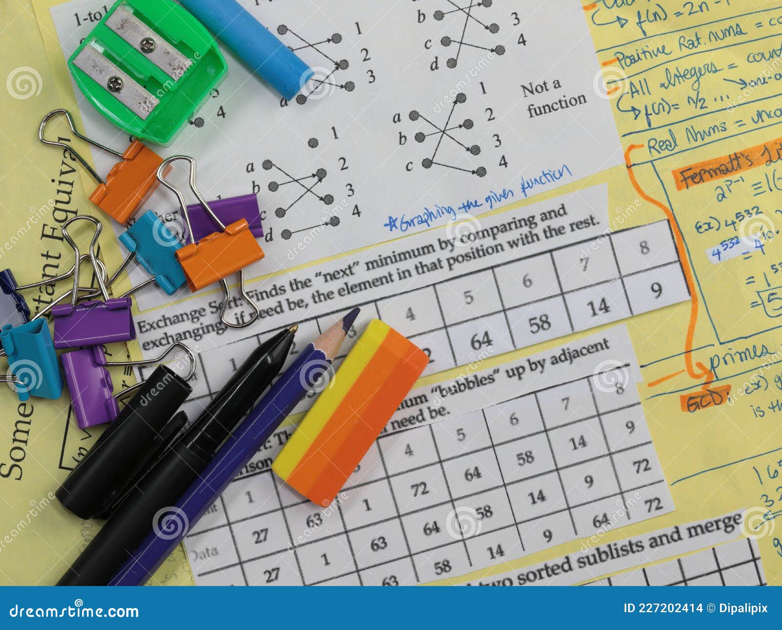 A Stack of Papers with Mathematical Equations with School Supplies ...