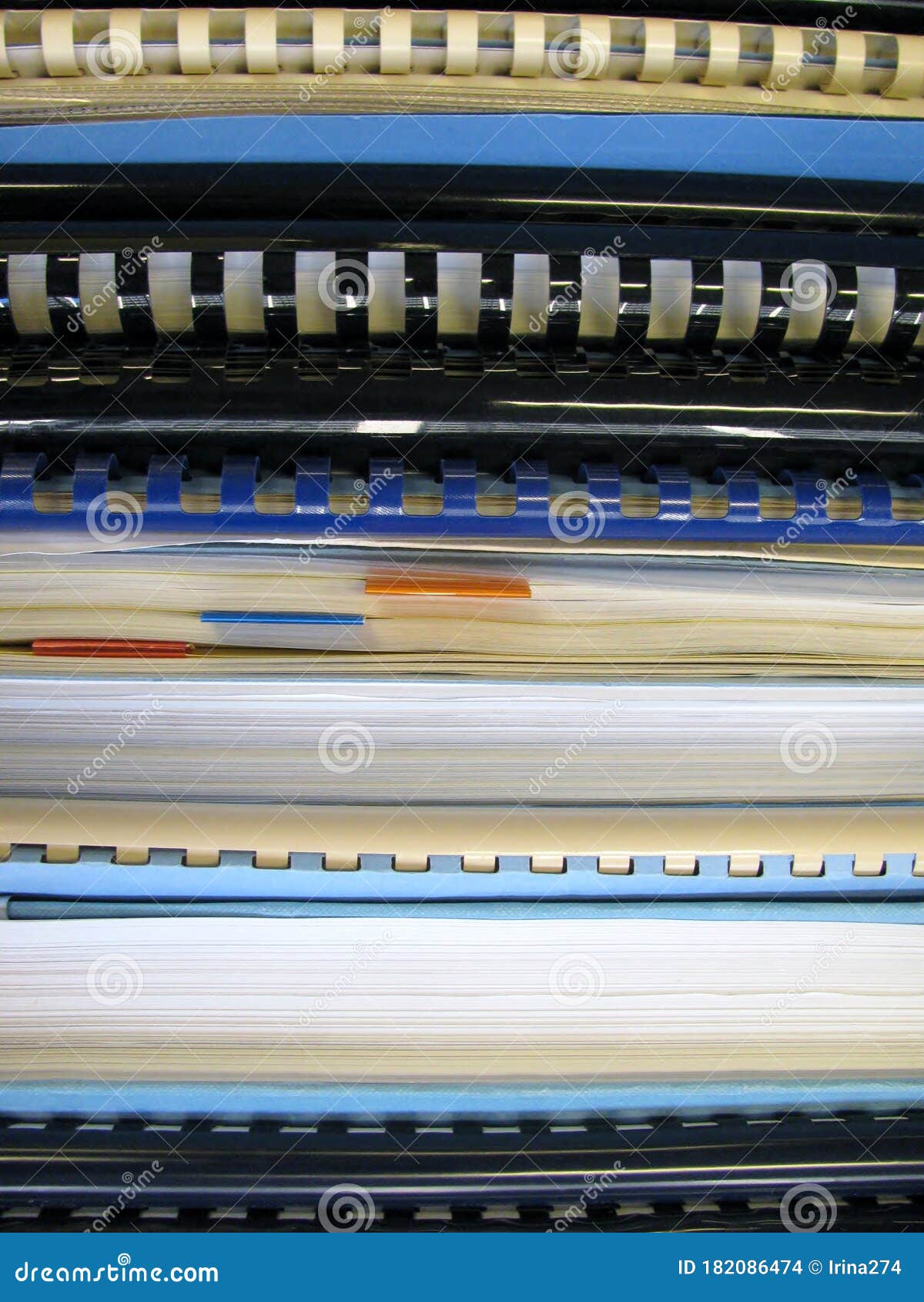 Stack of Folders and Notebooks with Comb Binding Stock Photo - Image of ...