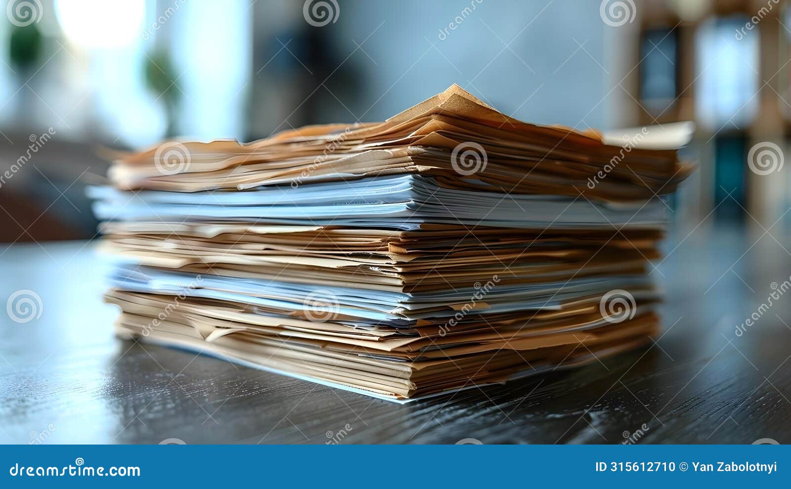 Stack of Papers on Office Desk Symbolizing Business and Finance Work ...