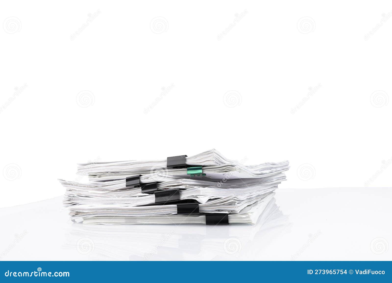 Stack of Papers with Paper Clips, Office Folders. White Isolated ...