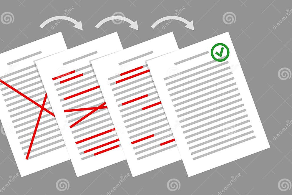 Stack of Papers with Red Corrections, and Final Corrected Document ...