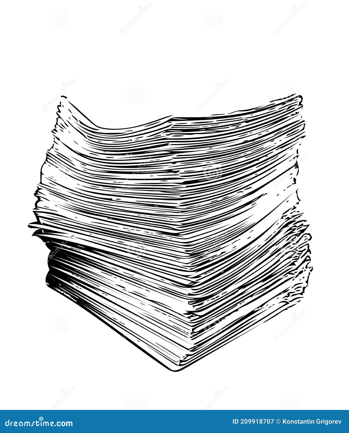 Stack of Papers Sketch Drawing. Illustration of Office Documents. Pile ...