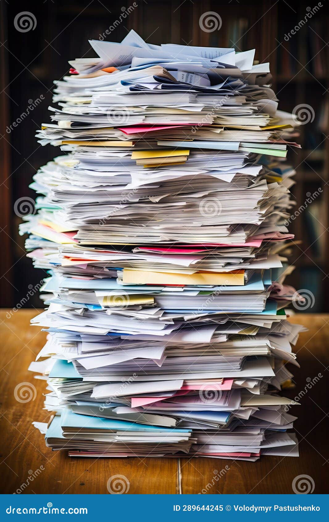 Stack of Papers on Table with Blurry Background. Generative AI Stock ...