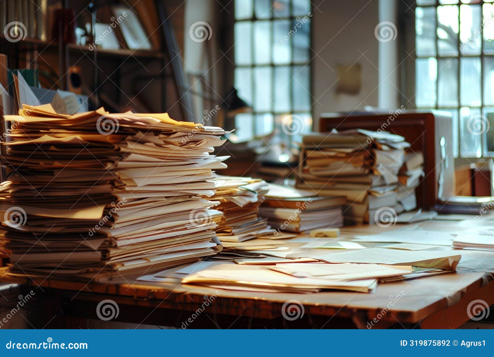 Stack of Papers on the Table, Office Interior Stock Illustration ...