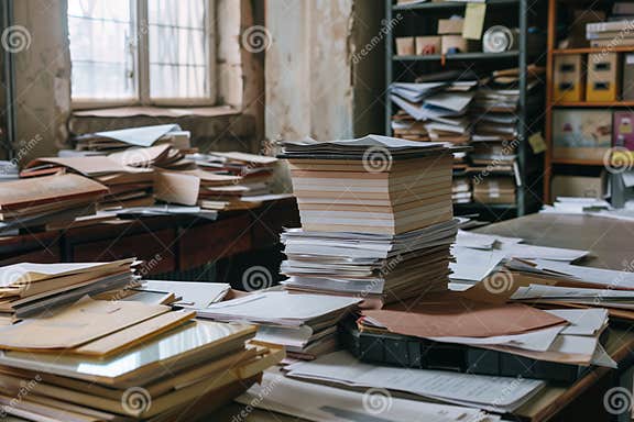 Stack of Papers on the Table, Office Interior Stock Illustration ...