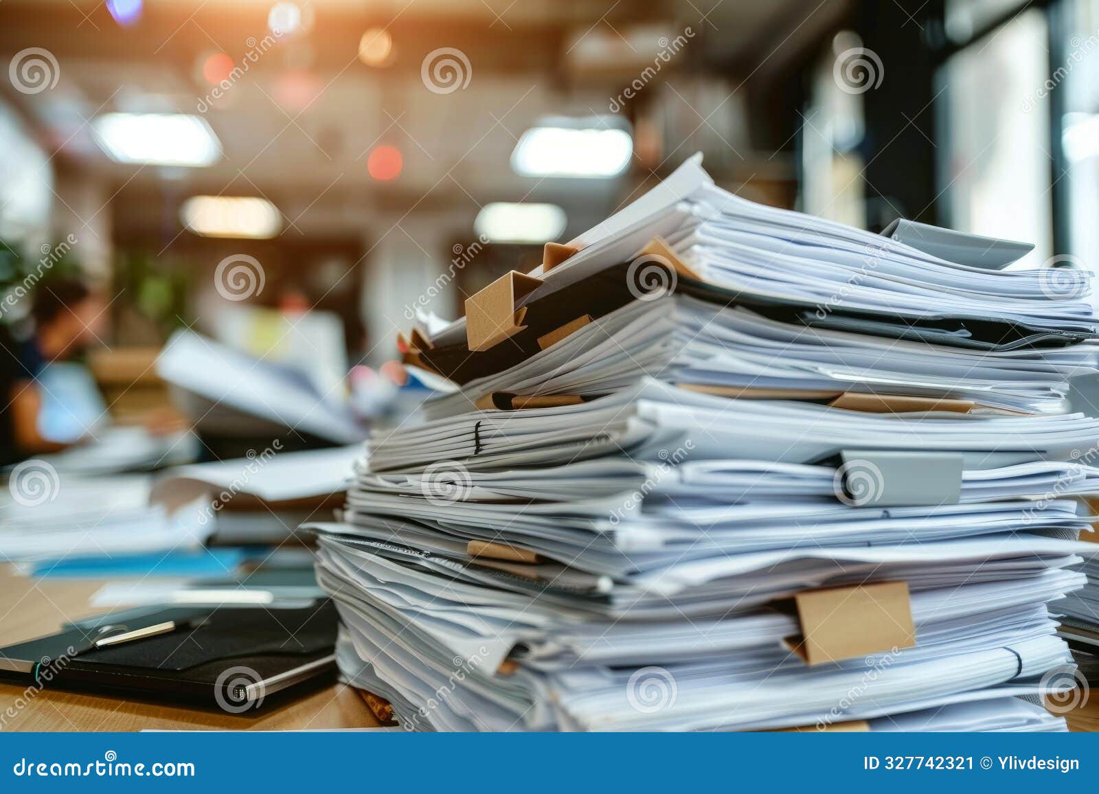 Stack of Paperwork Piling Up on Desk in Busy Office Stock Image - Image ...