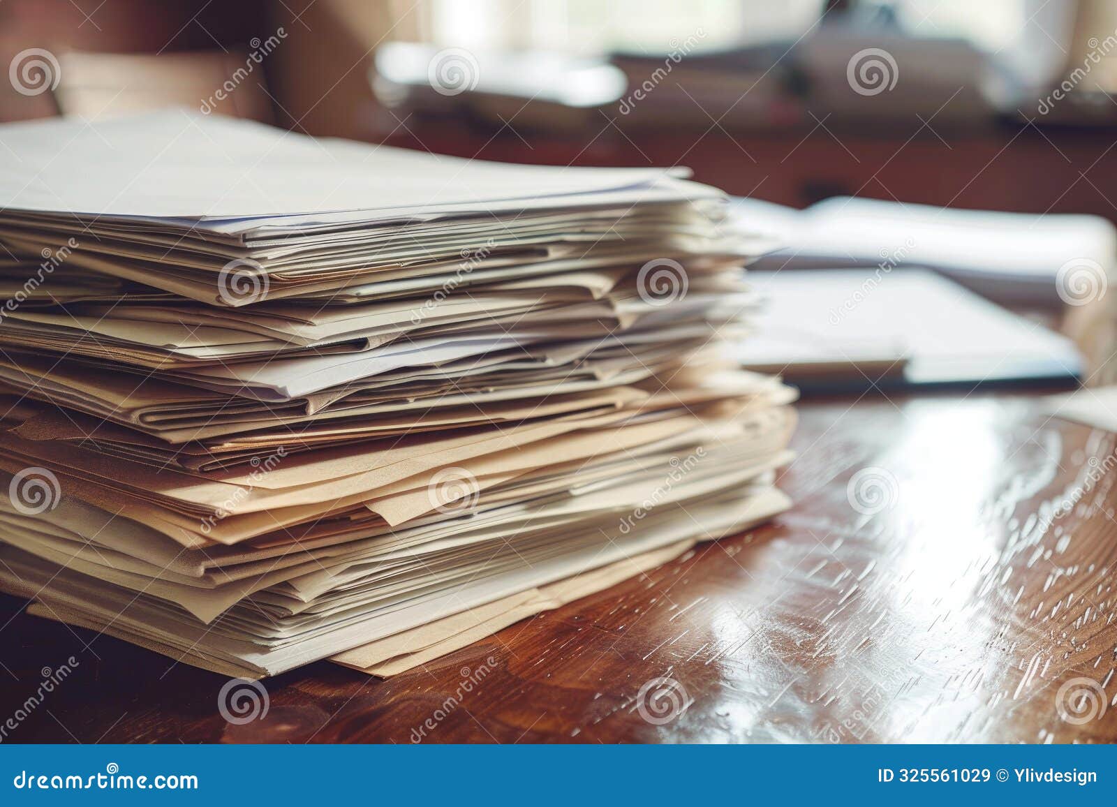 Stack of Paperwork Sitting on a Desk in an Office Stock Image - Image ...