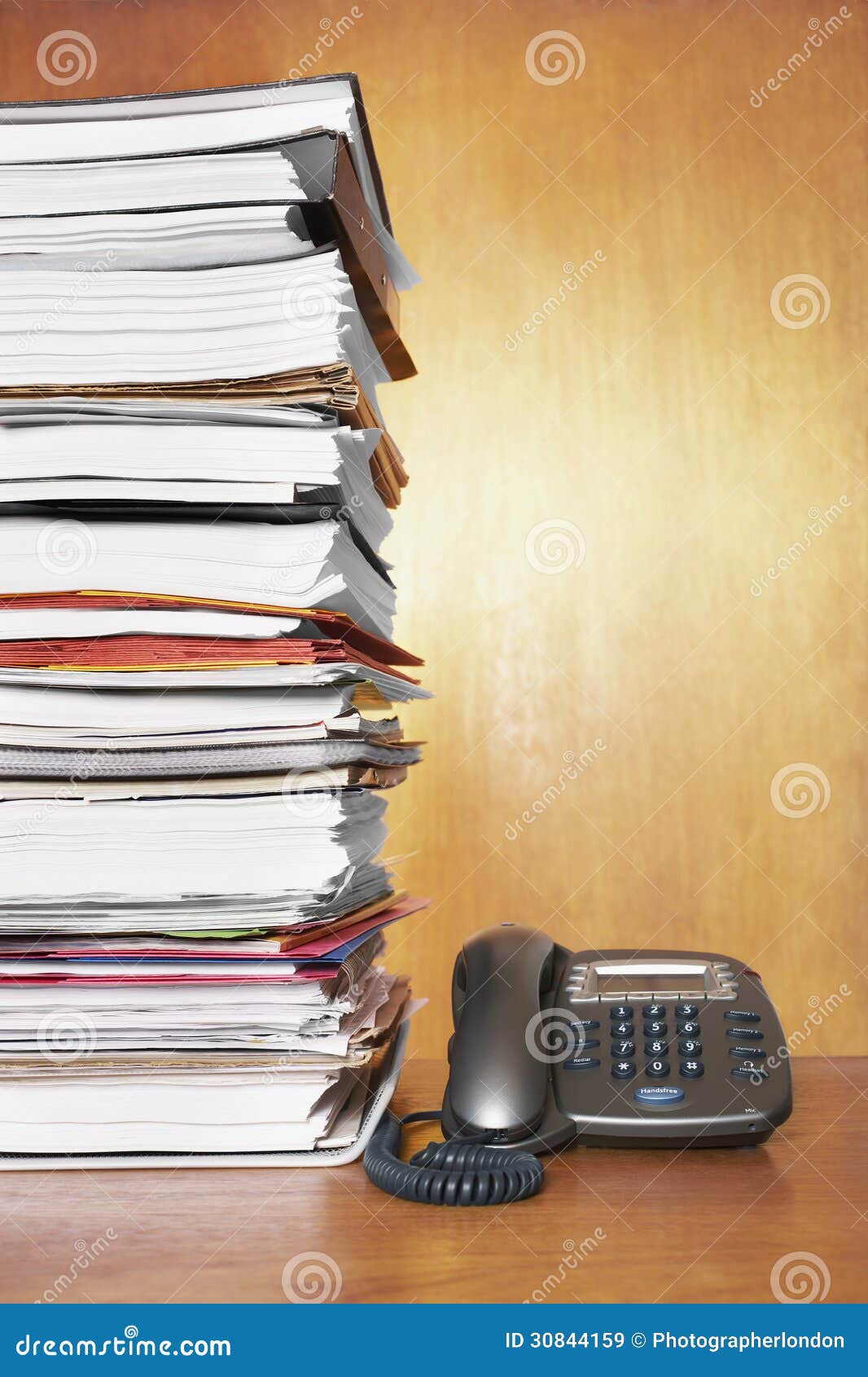 Stack of Paperwork and Telephone on Desk Stock Image - Image of office ...
