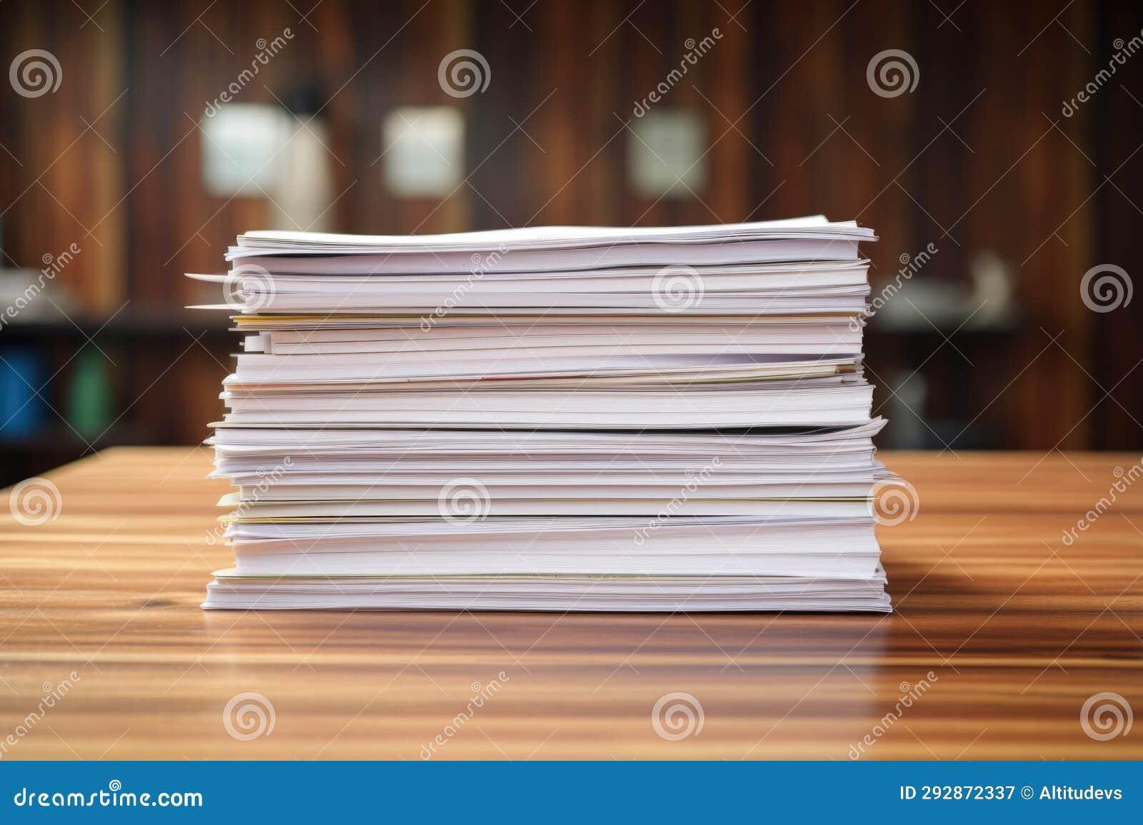 Stack of Paperwork on a Wooden Table Stock Image - Image of business ...