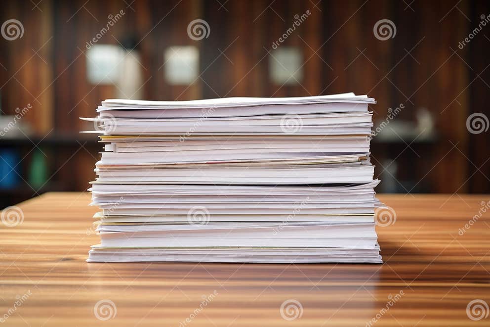 Stack of Paperwork on a Wooden Table Stock Image - Image of business ...