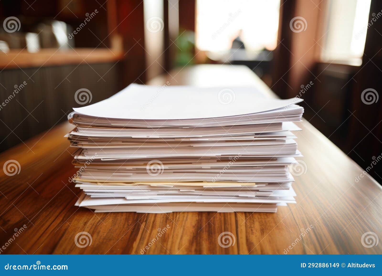 Stack of Paperwork on a Wooden Table Stock Image - Image of office ...