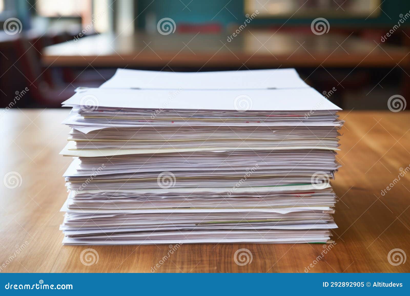 Stack of Paperwork on a Wooden Table Stock Image - Image of generative ...