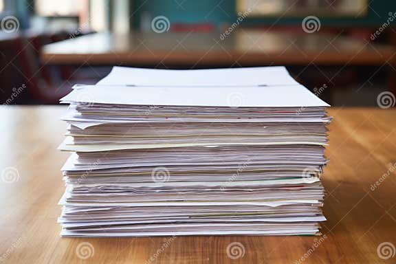 Stack of Paperwork on a Wooden Table Stock Image - Image of generative ...