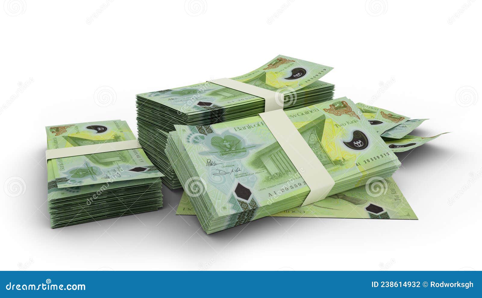 Stack of 2 Papua New Guinea Kina Notes Isolated on White Background ...