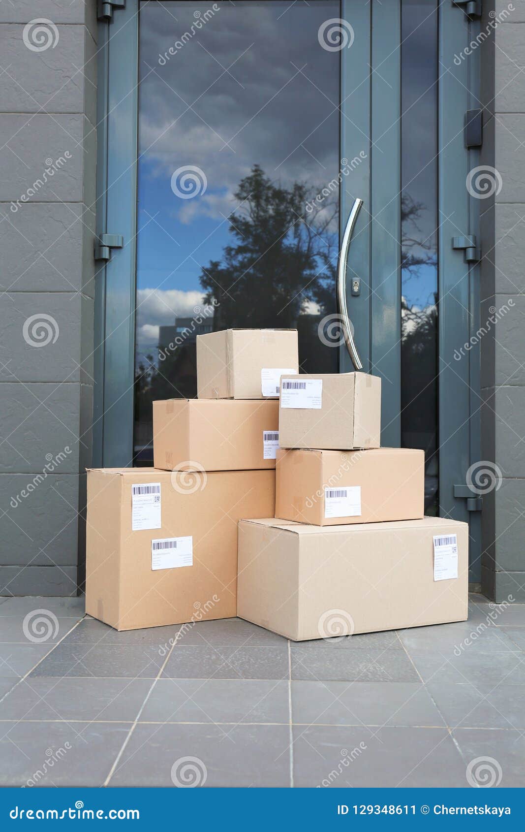 Stack of Parcel Boxes on Floor Stock Image - Image of entrance, gift ...