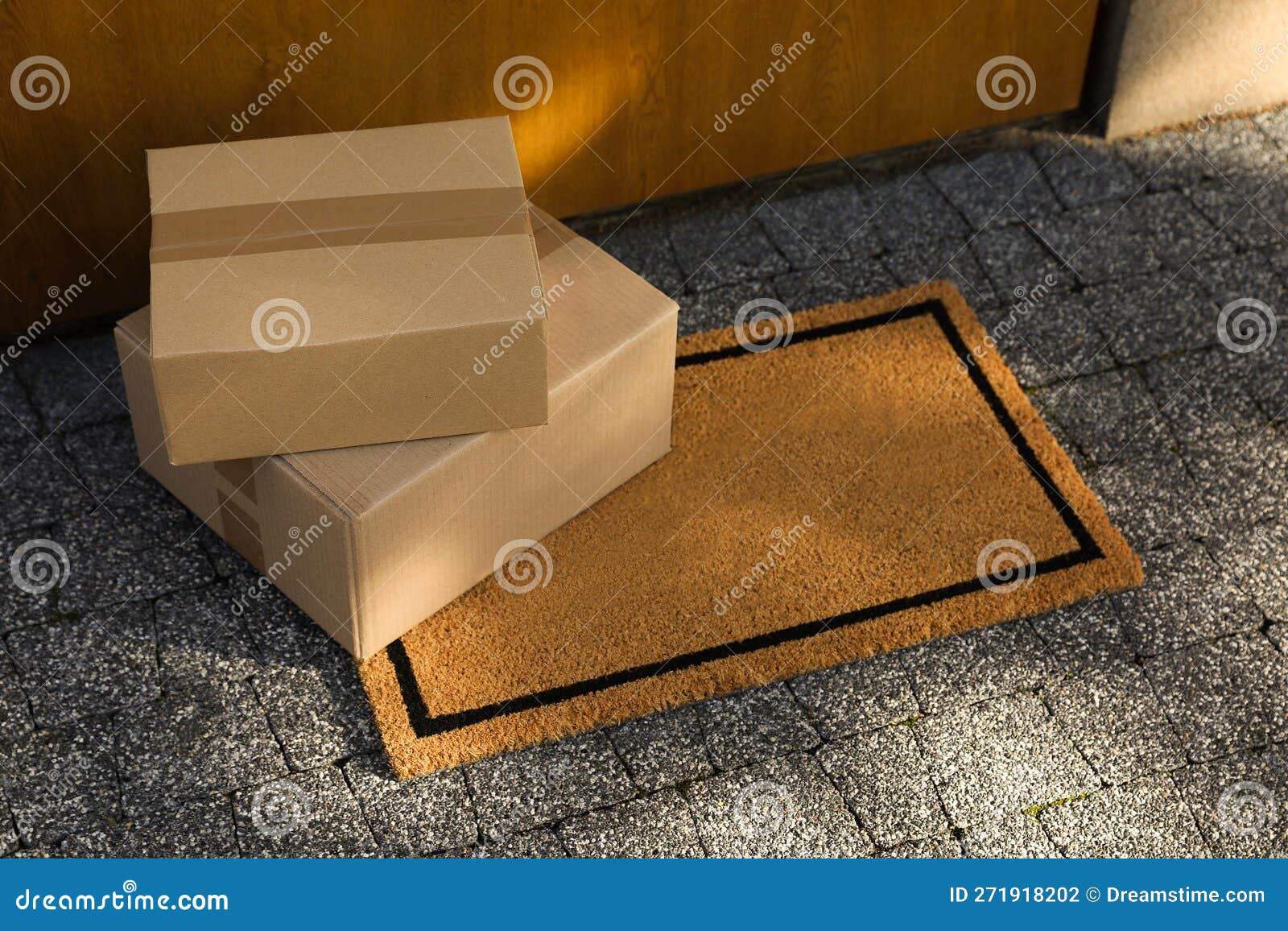 Stack of Parcels Delivered Near Front Door Stock Photo - Image of pack ...