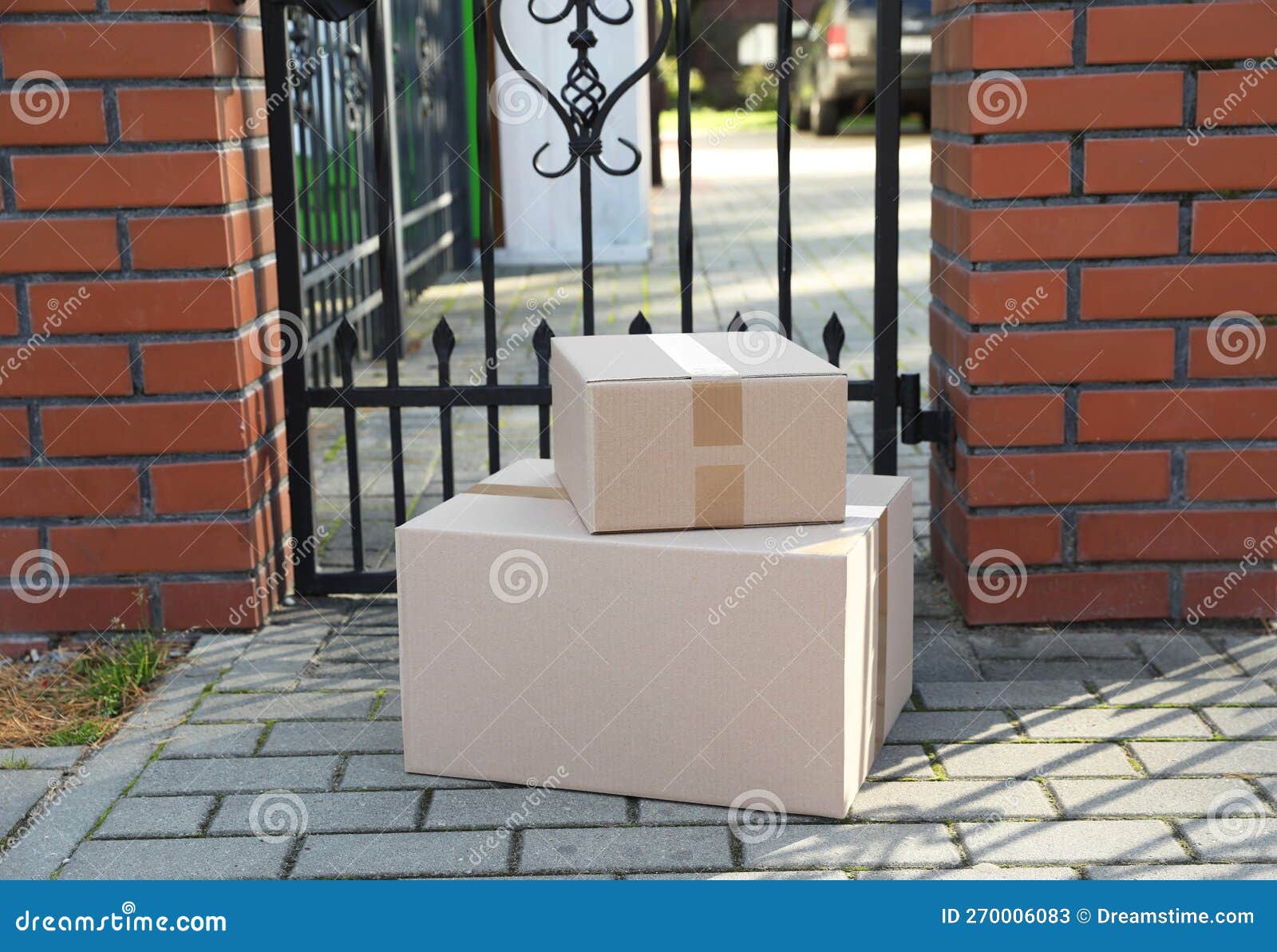 Stack of Parcels Delivered Near Front Gates Stock Image - Image of ...