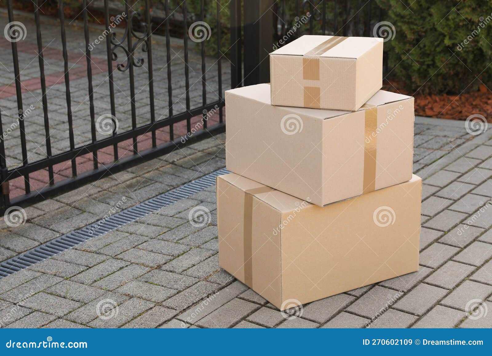 Stack of Parcels Delivered Near Front Gates Stock Image - Image of ...